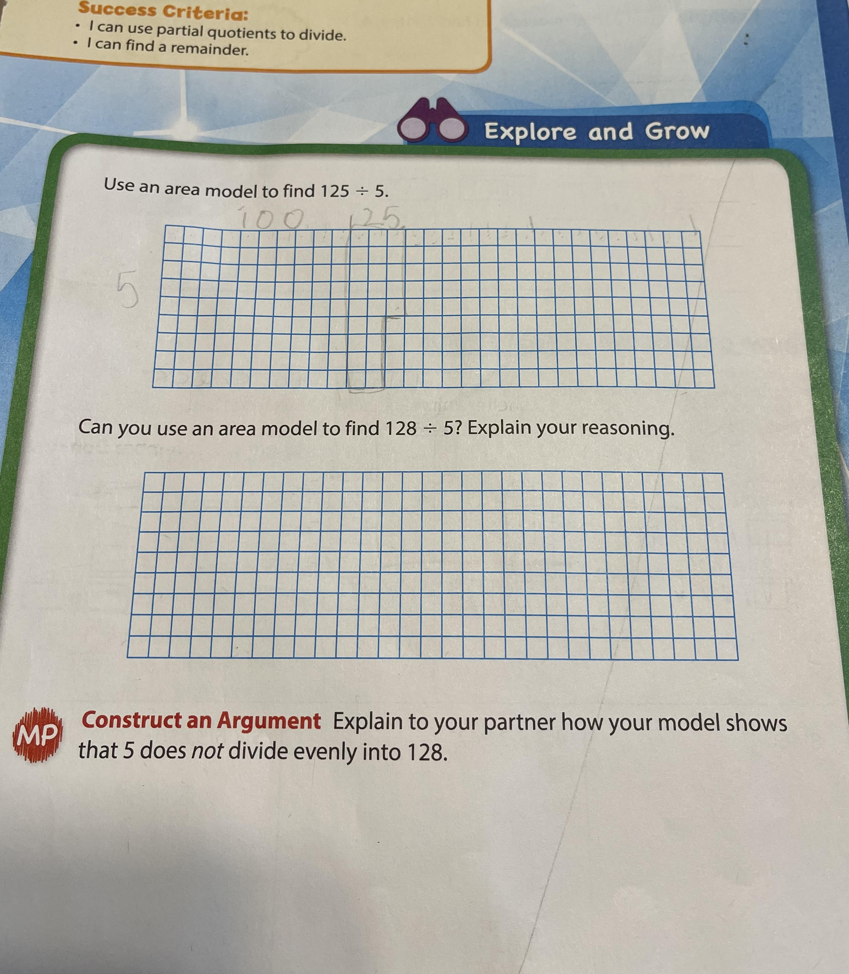 Solved 1. ﻿Use an area model to find 125/5.2. ﻿Can you use | Chegg.com