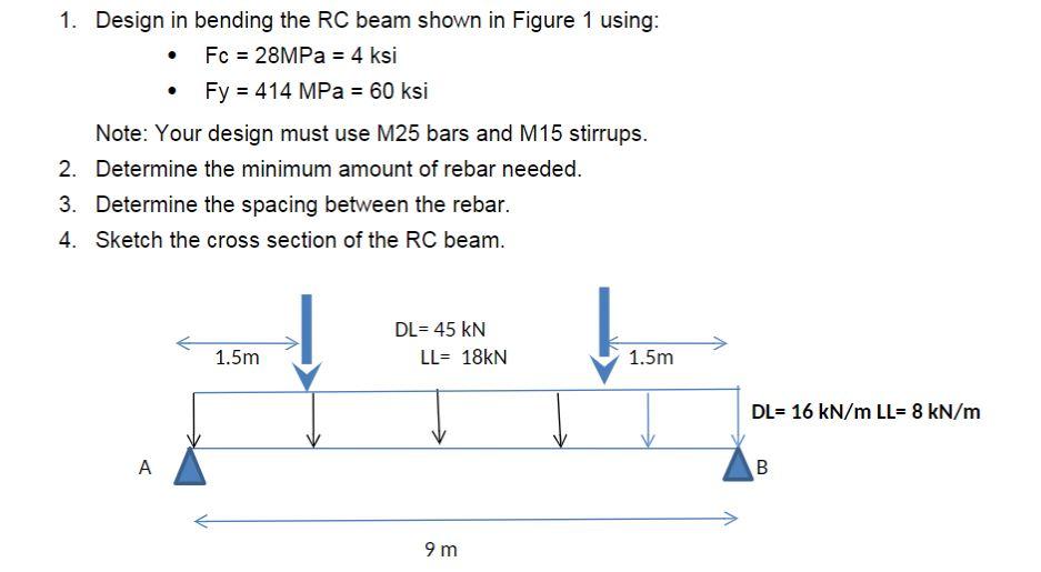 1. Design in bending the RC beam shown in Figure 1 | Chegg.com
