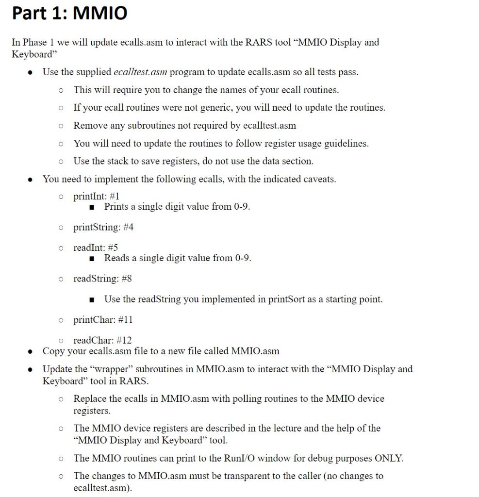 Solved In Phase 1 we will update ecalls.asm to interact with | Chegg.com