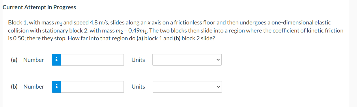 Solved Block 1 , with mass m1 and speed 4.8 m/s, slides | Chegg.com