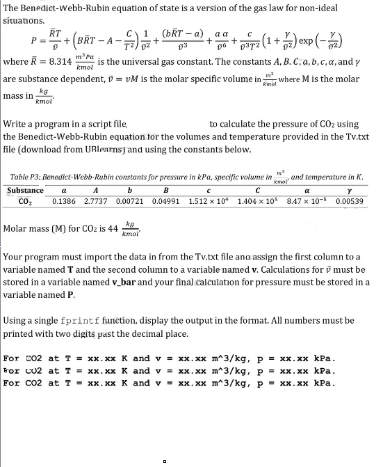 Solved αα + 72 The Benedict-Webb-Rubin equation of state is | Chegg.com