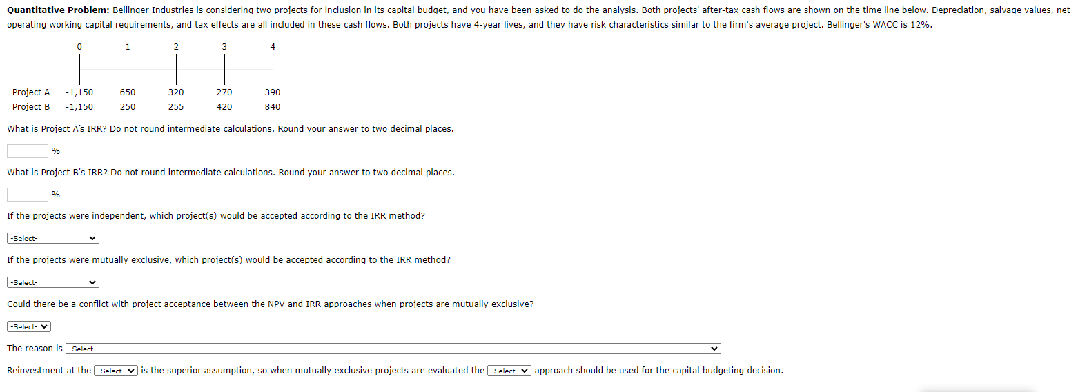 Solved What is Project A's IRR? Do not round intermediate | Chegg.com