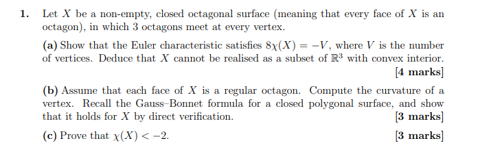 1. Let X be a non-empty, closed octagonal surface | Chegg.com