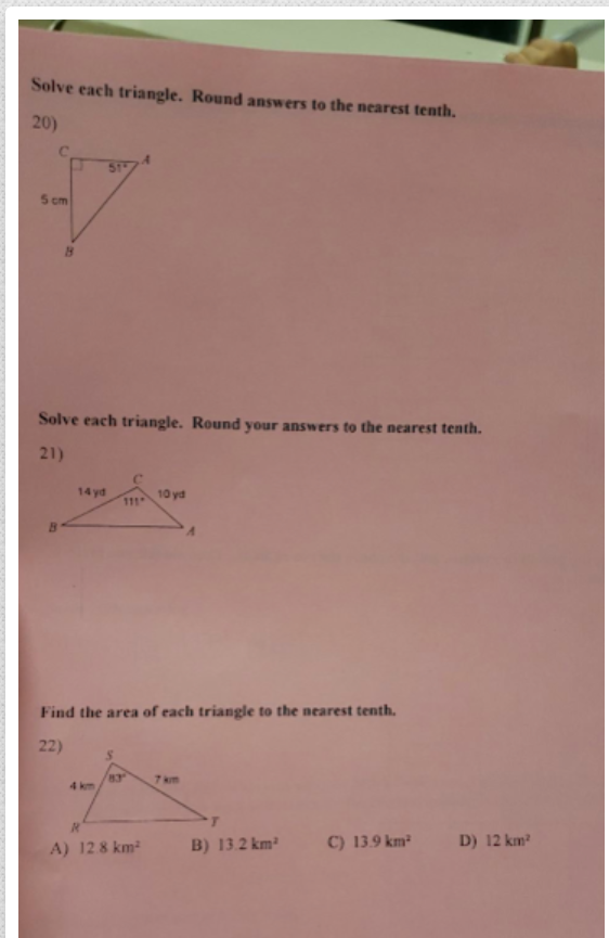 Solved Solve each triangle. Round answers to the nearest | Chegg.com