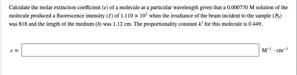 Solved Calculate The Molar Extinction Coefficient E Of A