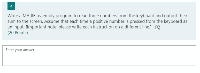 Solved Write a MARIE assembly program to read three numbers | Chegg.com