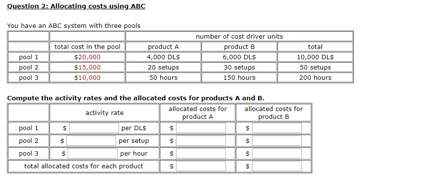 Solved Question Allocating costs using ABC You have an ABC | Chegg.com