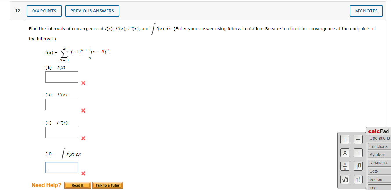 Solved Find the intervals of convergence of f(x), f '(x), | Chegg.com