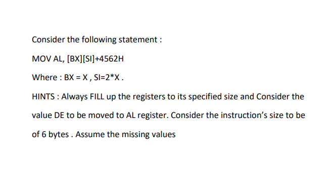 Solved Consider the following statement : MOV | Chegg.com