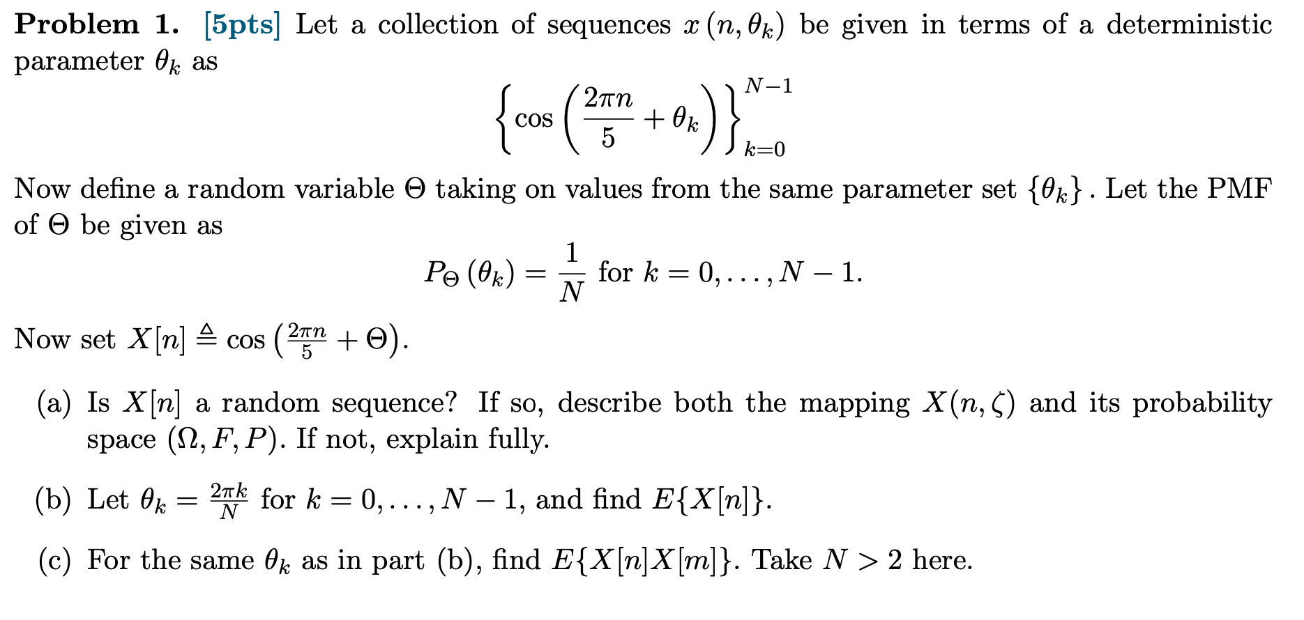 Problem 1. [5pts] Let a collection of sequences | Chegg.com