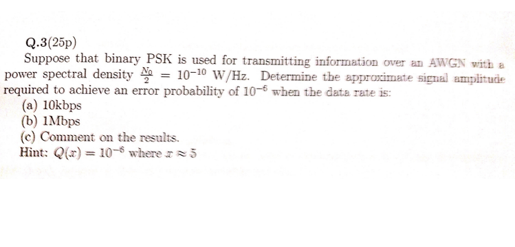 Solved Q.3(25p)Suppose that binary PSK is used for | Chegg.com