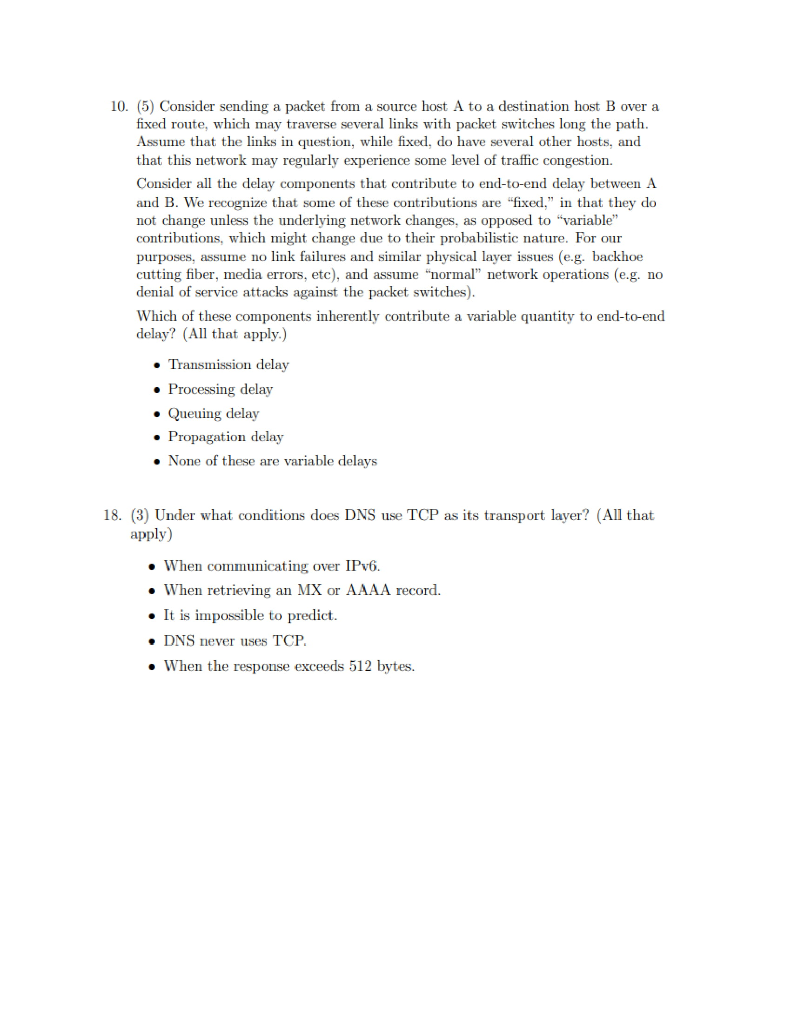 Solved 10. (5) Consider sending a packet from a source host | Chegg.com