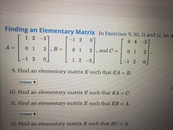 Solved Finding an Elementary Matrix In Exercises 9, 10, 11 | Chegg.com