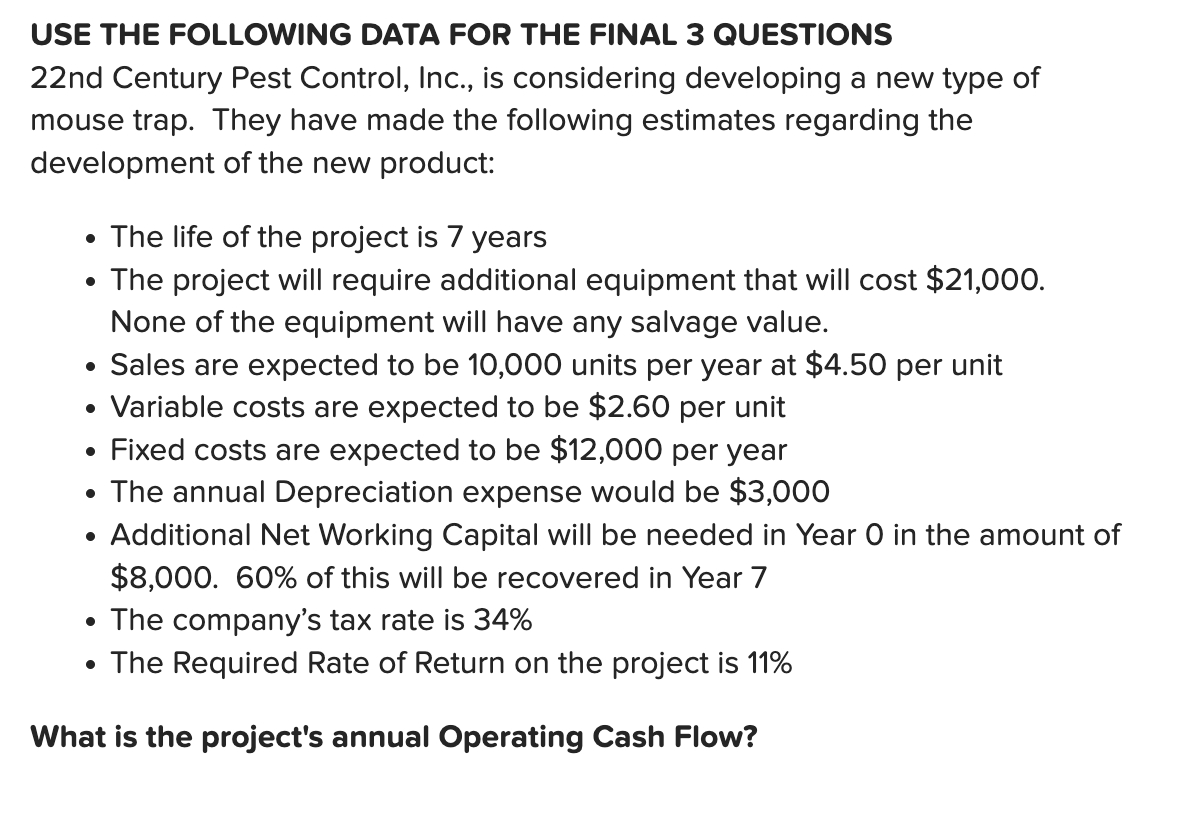 Solved USE THE FOLLOWING DATA FOR THE FINAL 3 QUESTIONS 22nd | Chegg.com