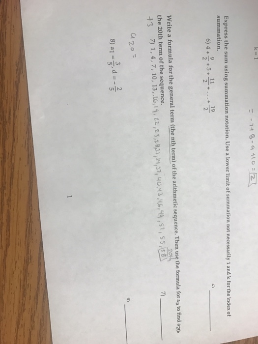 Solved Express The Sum Using Summation Notation Use A Lower