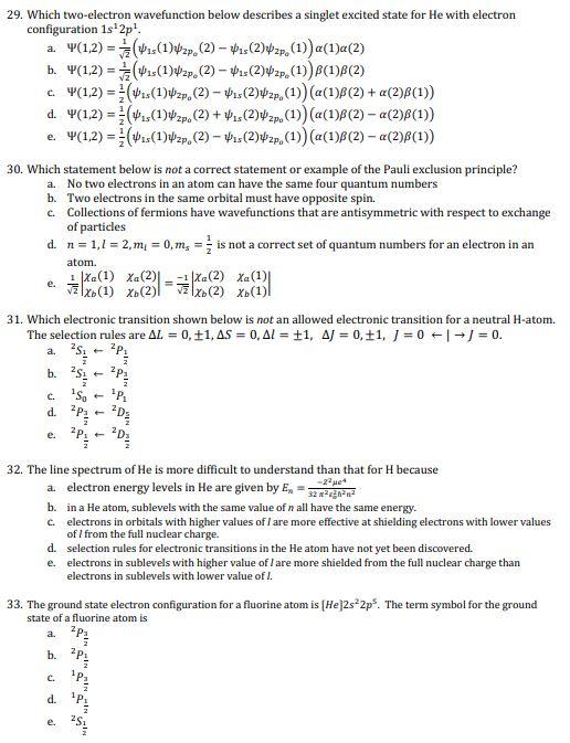 Solved 29. Which two-electron wavefunction below describes a | Chegg.com