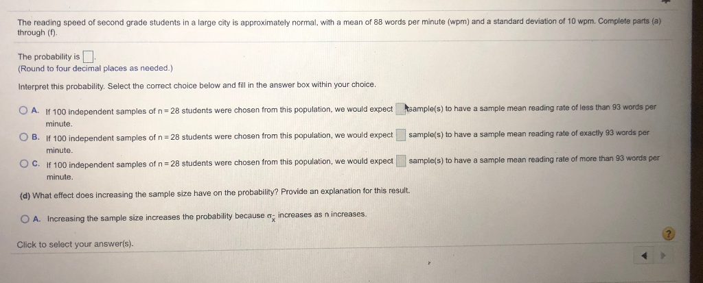 Solved The reading speed of second grade students in a large | Chegg.com