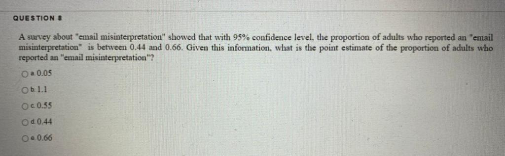 Solved QUESTION 8 A survey about "email misinterpretation" | Chegg.com