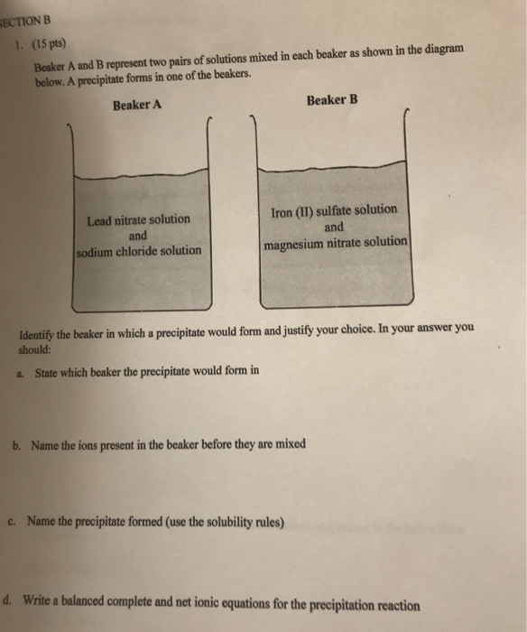 Solved 1. (15 pts) Beaker A and B represent two pairs of | Chegg.com