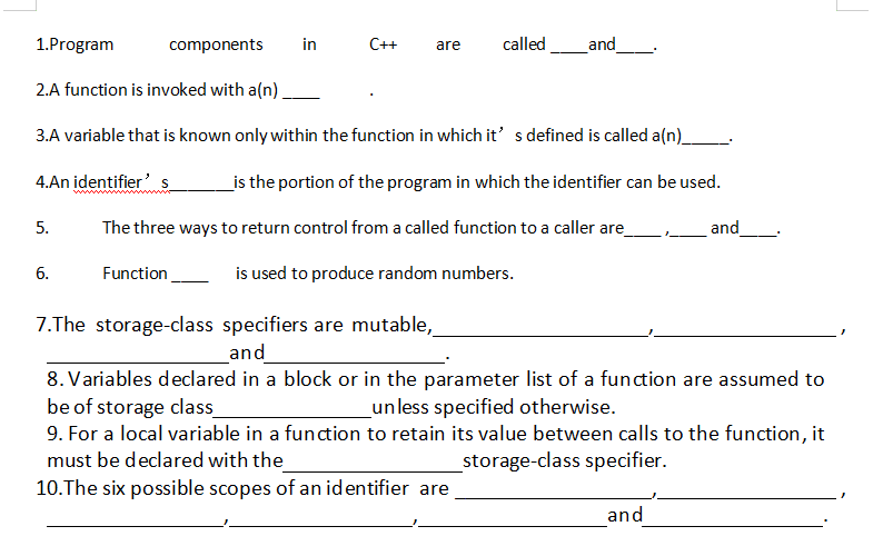 Solved components in C++arecalled and 1.Progranm 2.A | Chegg.com