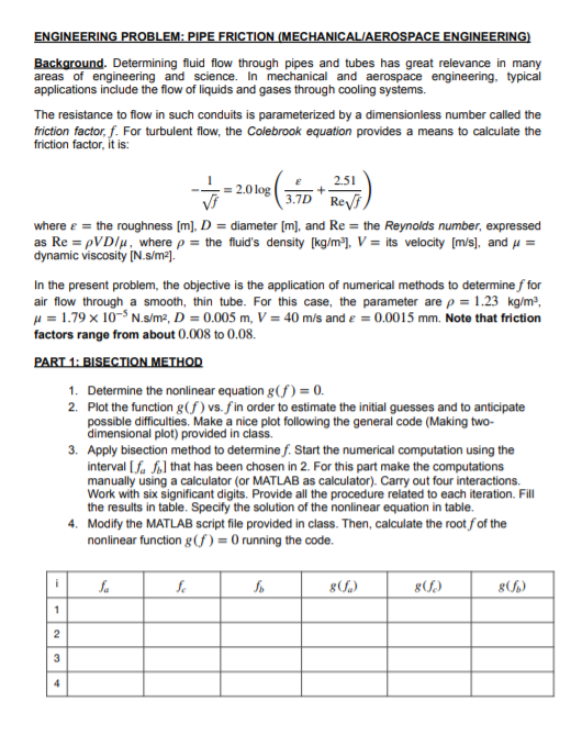 Solved ENGINEERING PROBLEM: PIPE FRICTION | Chegg.com