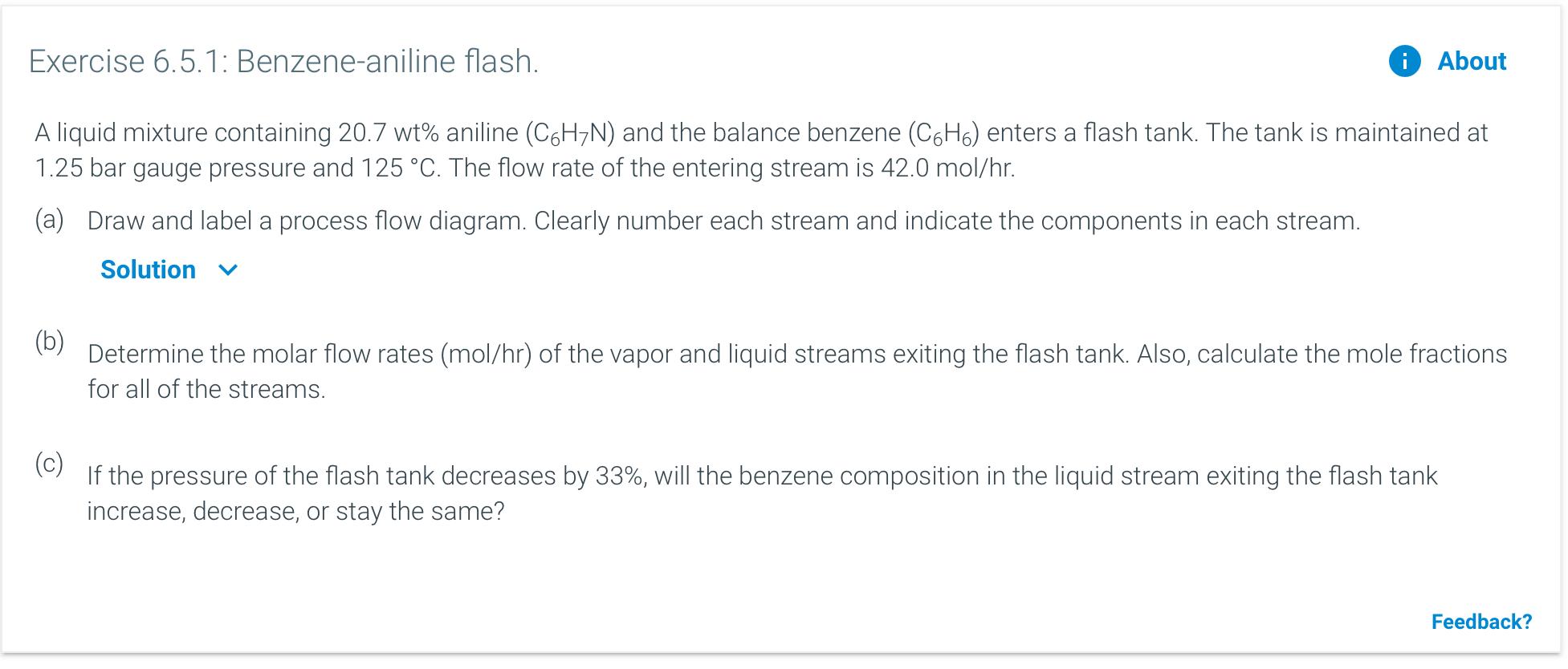 Solved Exercise 6.5.1: Benzene-aniline flash. i About A | Chegg.com