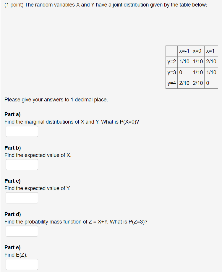 Solved (1 point) The random variables X and Y have a joint | Chegg.com