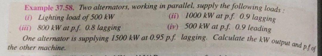 Solved Example 37.58. Two alternators, working in parallel, | Chegg.com