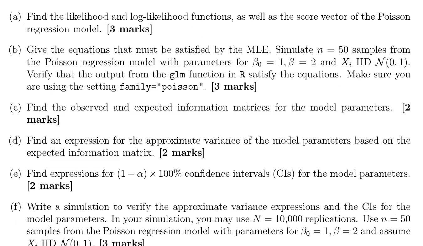 Suppose the IID data (Yi,Xi) data follow a Poisson | Chegg.com