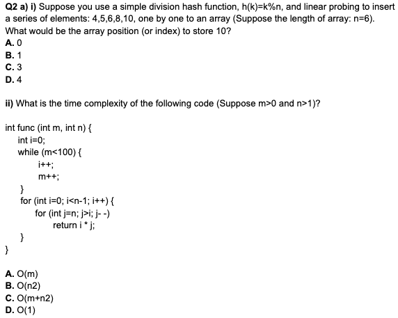 Solved Q2 a) i) Suppose you use a simple division hash | Chegg.com