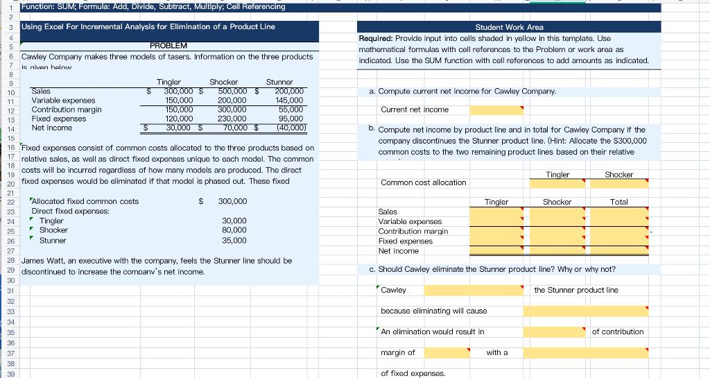 Solved Student Work Area Required: Provide input into cells | Chegg.com