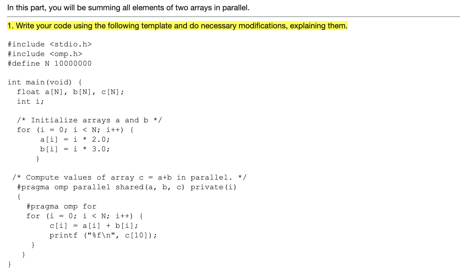 Solved In this part, you will be summing all elements of two | Chegg.com