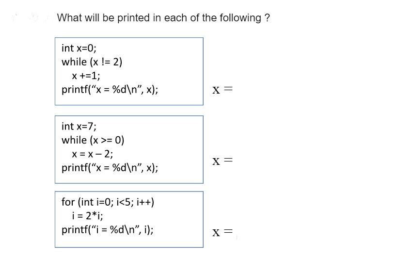 Solved What will be printed in each of the following ? int | Chegg.com