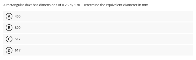 Solved A rectangular duct has dimensions of 0.25 by 1 m. | Chegg.com