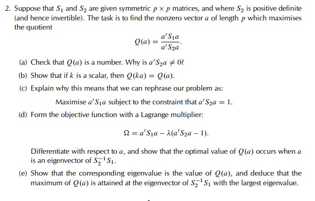 Solved Suppose that S1 and S2 are given symmetric p×p | Chegg.com