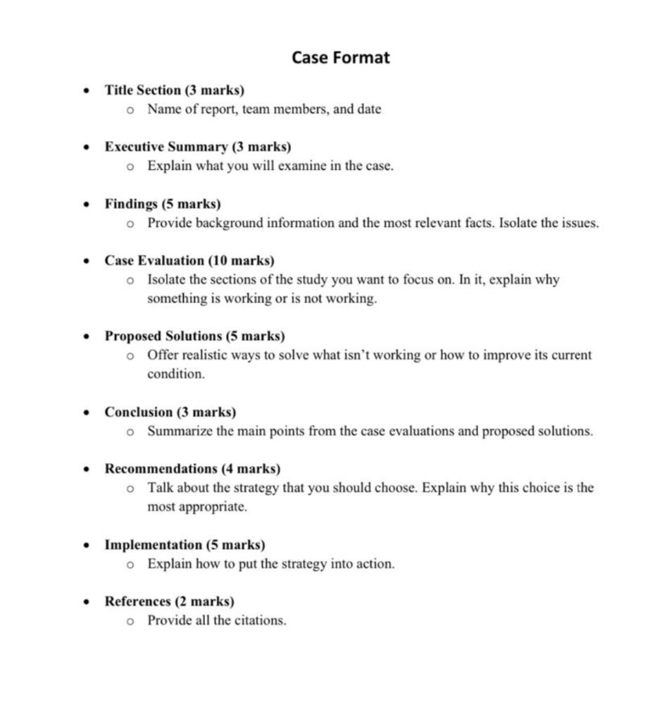 Solved Case Format - Title Section (3 marks) Name of report, | Chegg.com