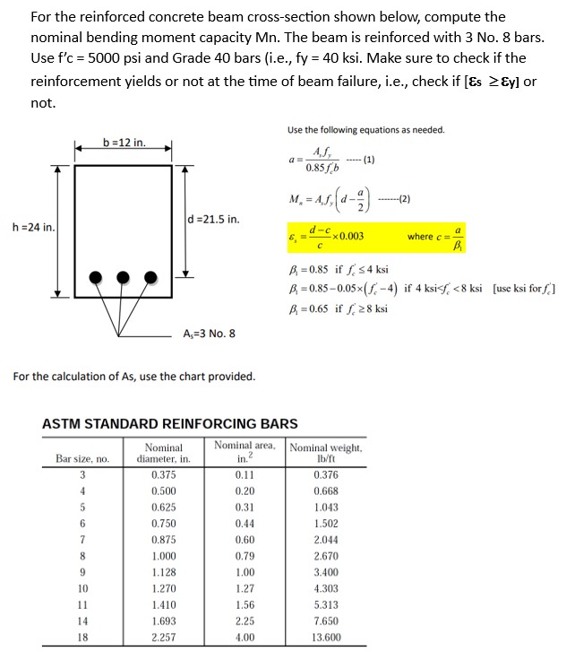 Solved For the reinforced concrete beam cross-section shown | Chegg.com