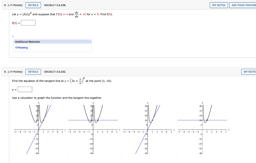 Solved 1 Points] OSCALC1 3.6.238. Let y=[f(x)]3 and suppose | Chegg.com