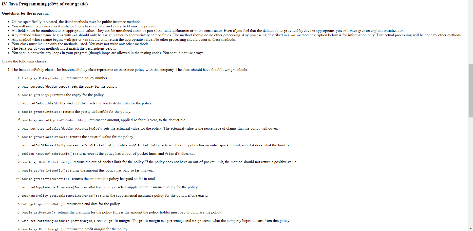 IV. Java Programming (60% of your grade) Guidelines | Chegg.com