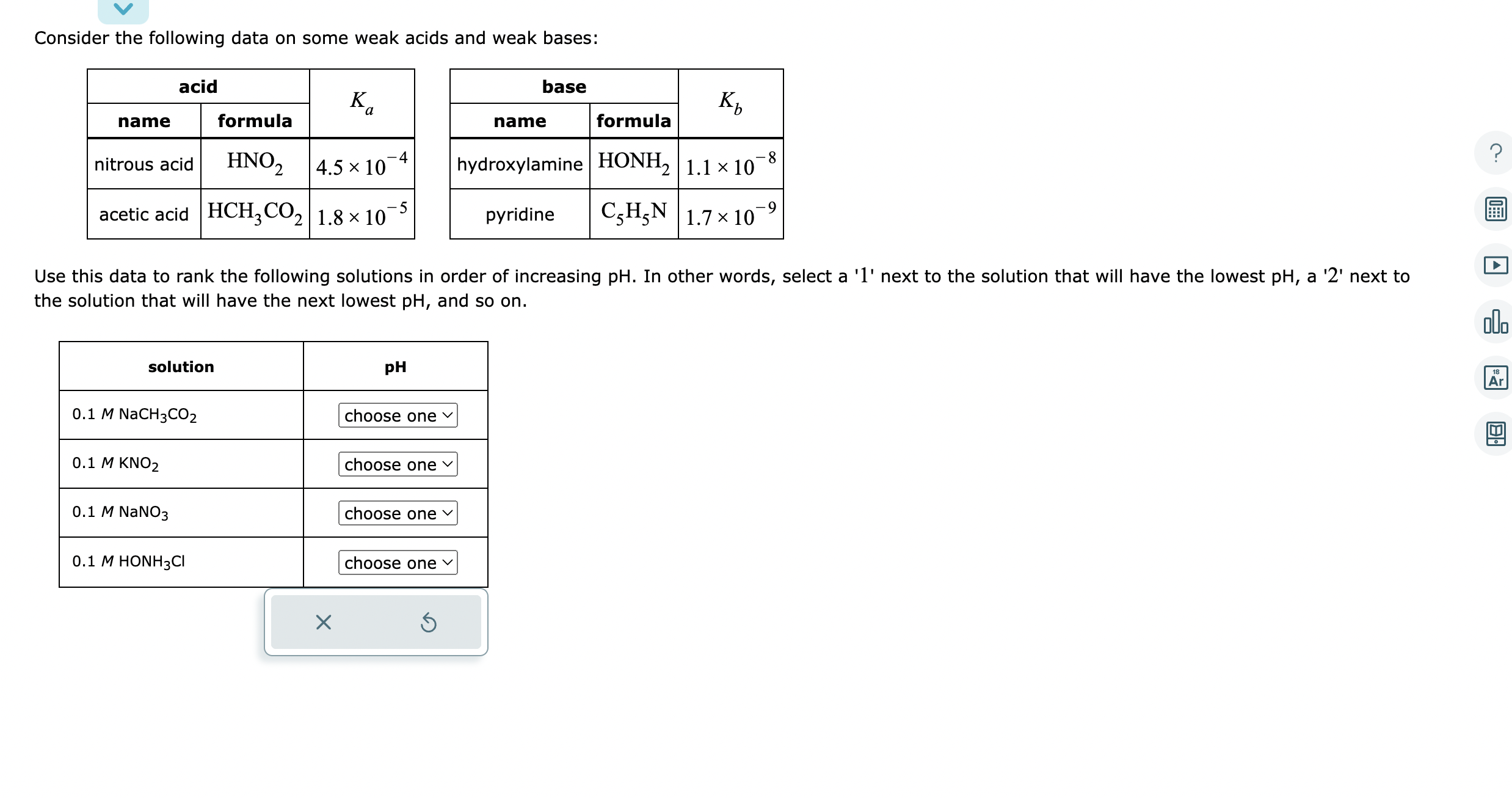 Solved Use this data to rank the following solutions in | Chegg.com