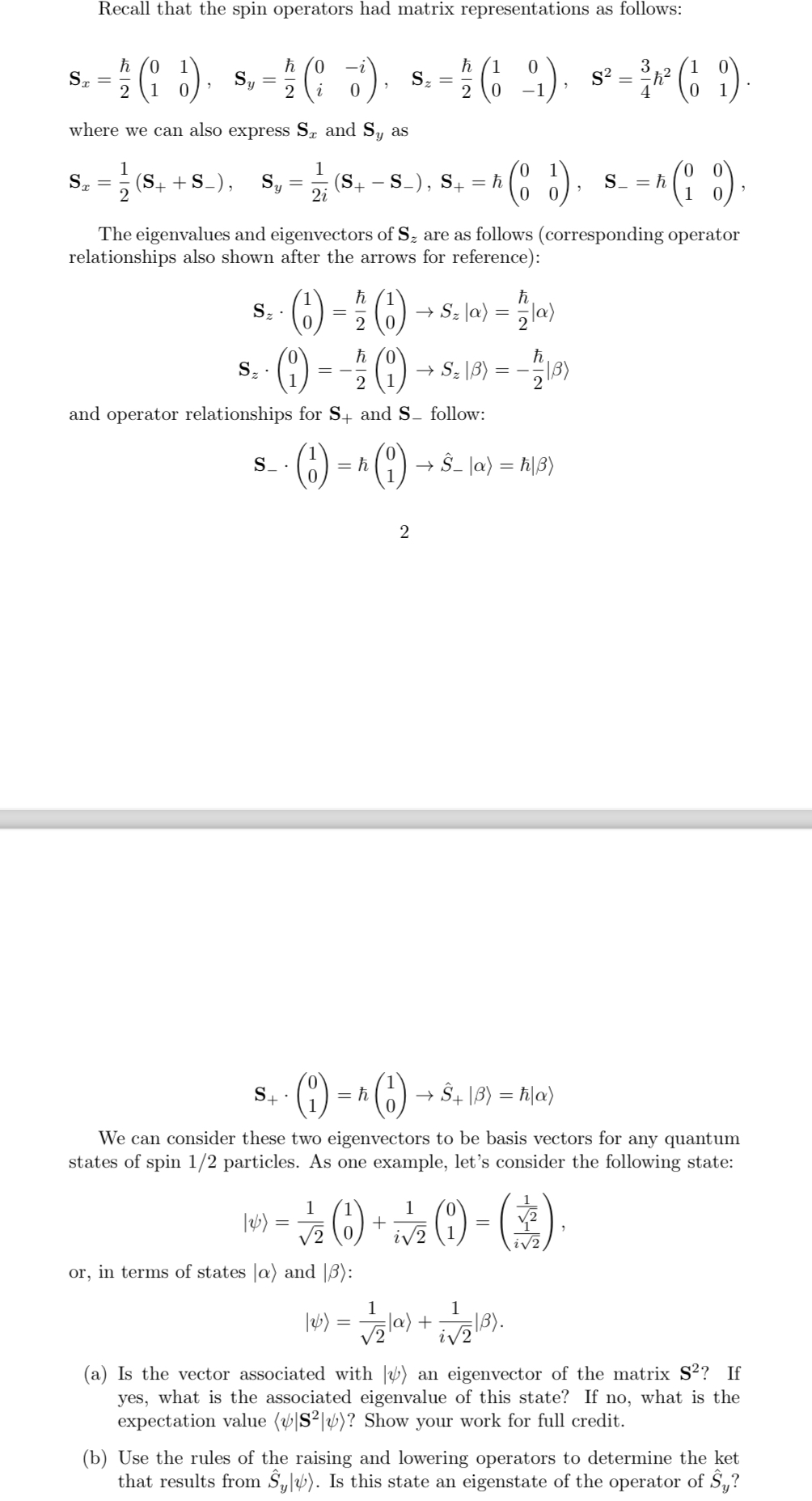 Solved Recall that the spin operators had matrix | Chegg.com