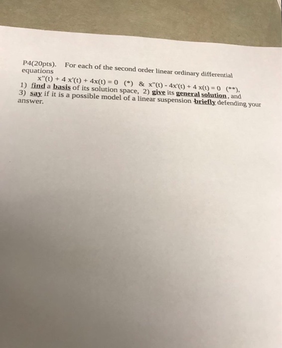 Solved For Each Of The Second Order Linear Ordinary