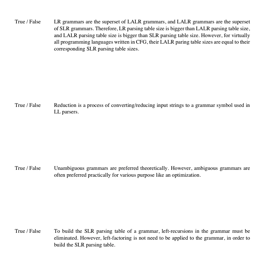 Solved True / False LR grammars are the superset of LALR | Chegg.com