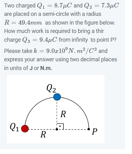 Solved Two charged Q1=8.7μC and Q2=7.3μC are placed on a | Chegg.com