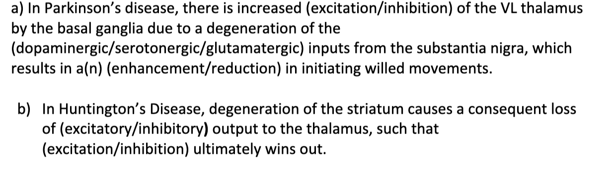 Solved a) ﻿In Parkinson's disease, there is increased | Chegg.com