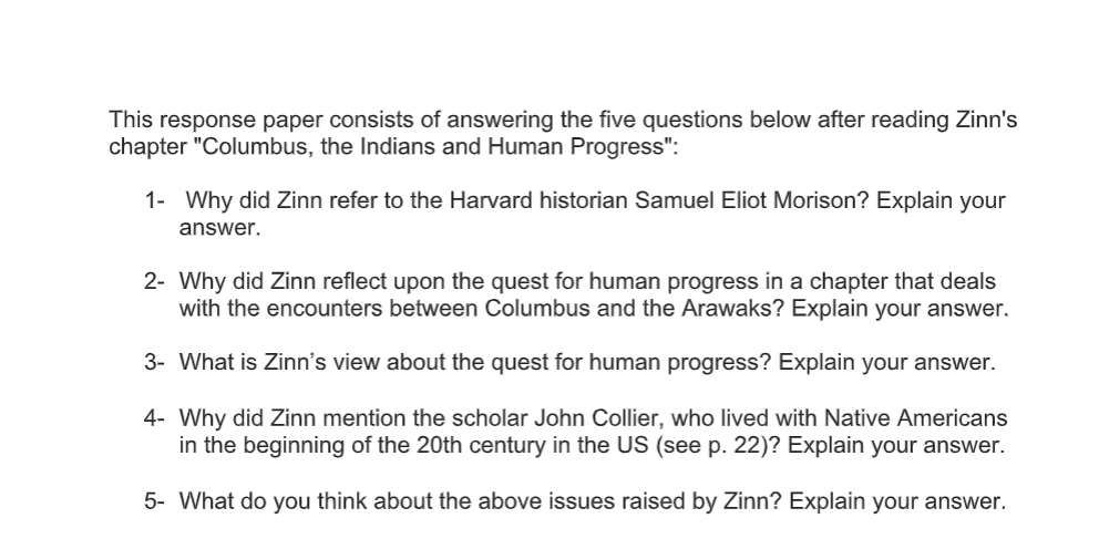 Solved This response paper consists of answering the five | Chegg.com