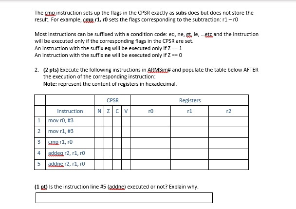 Solved The sme instruction sets up the flags in the CPSR | Chegg.com