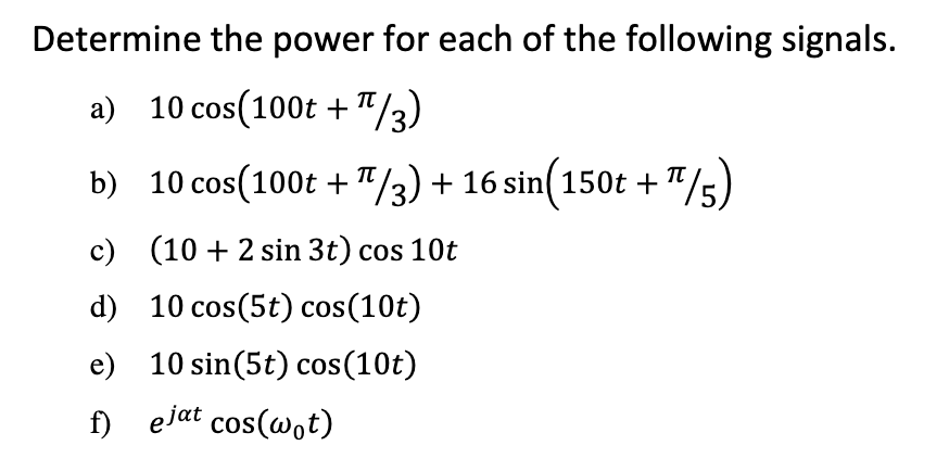 Solved Determine the power for each of the following | Chegg.com