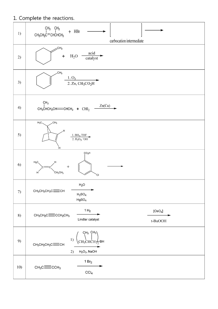 Solved 1. Complete the reactions CHs CH3 1) carbocation | Chegg.com