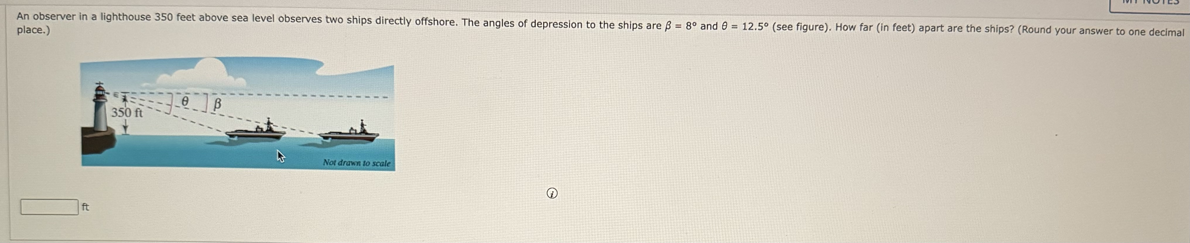 Solved An observer in a lighthouse 350 ﻿feet above sea level | Chegg.com